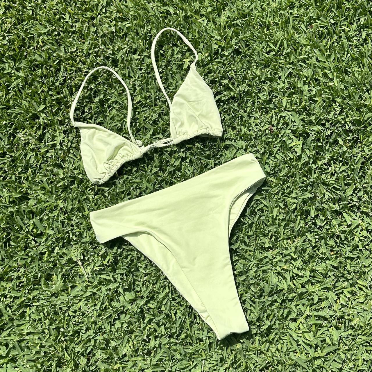 SUBTITLED - pale green swimmers TOP XS BOTTOMS S... - Depop