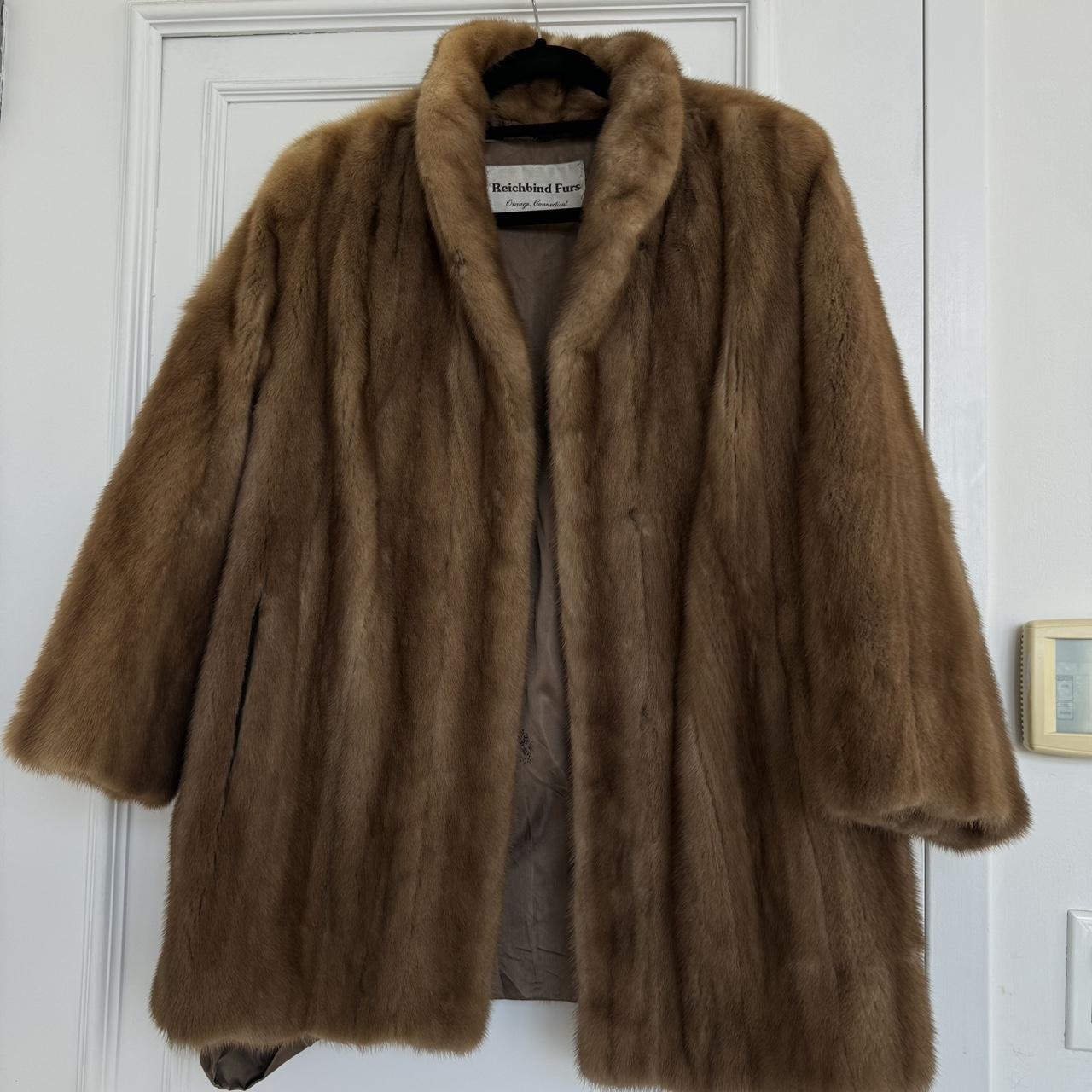 Light Brown real fur coat - size medium - Depop
