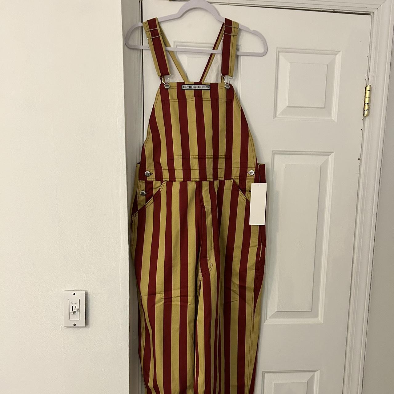 Maroon and gold stripped overalls, never worn! #fsu... | Depop