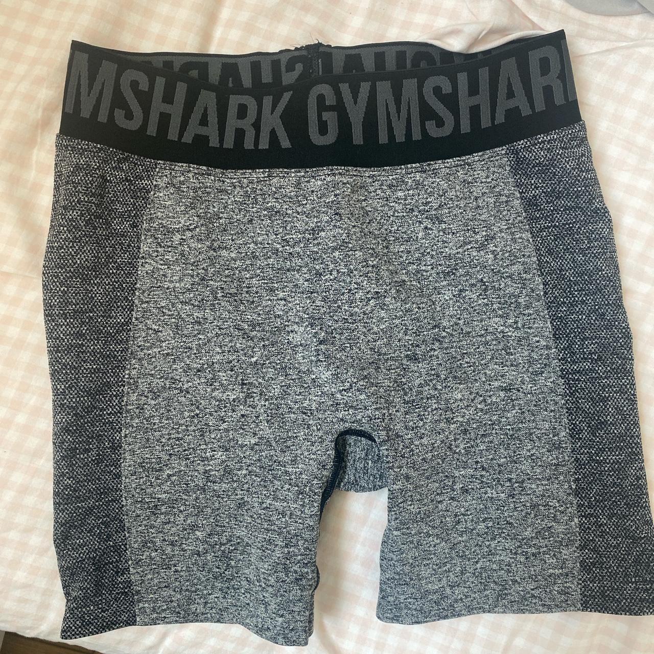 Gym shark shorts charcoal grey and black color. Worn... - Depop