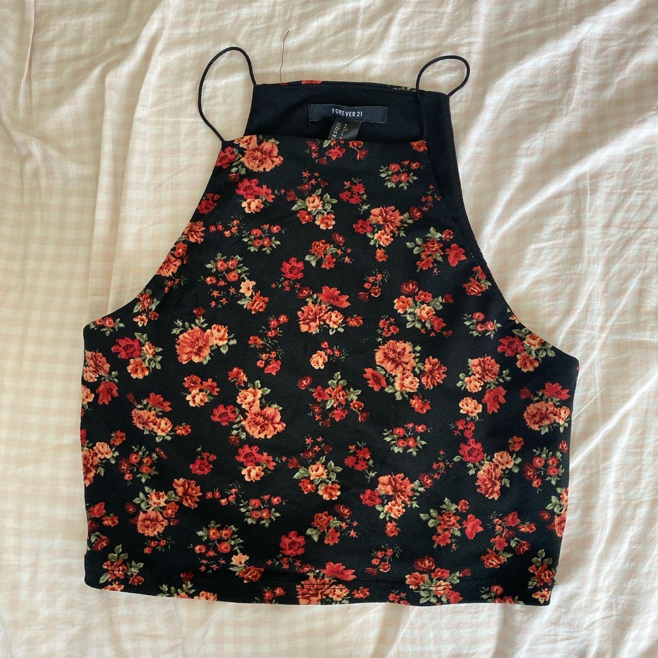 Halter neck floral crop top . Super cute barely worn... - Depop