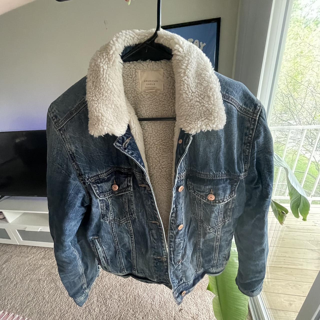 American Eagle Sherpa lined denim jacket. Size L,... - Depop