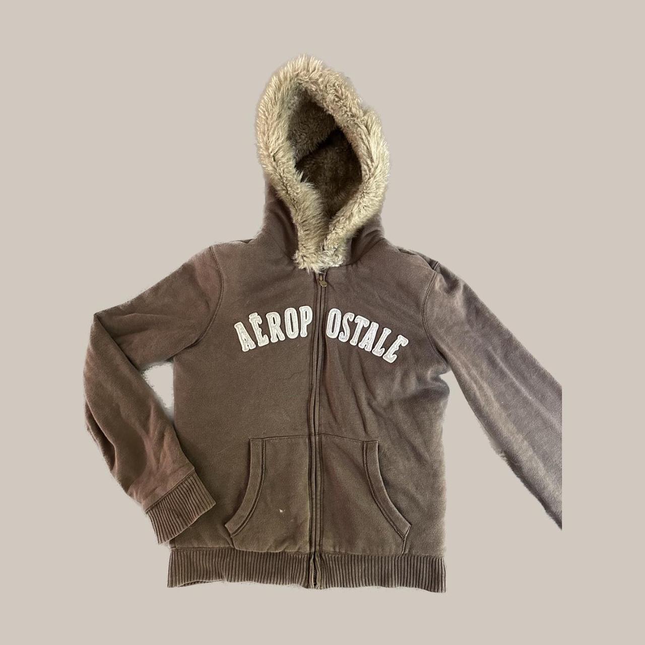 y2k 2000’s mcbling aeropostale logo fur lined zip up... - Depop