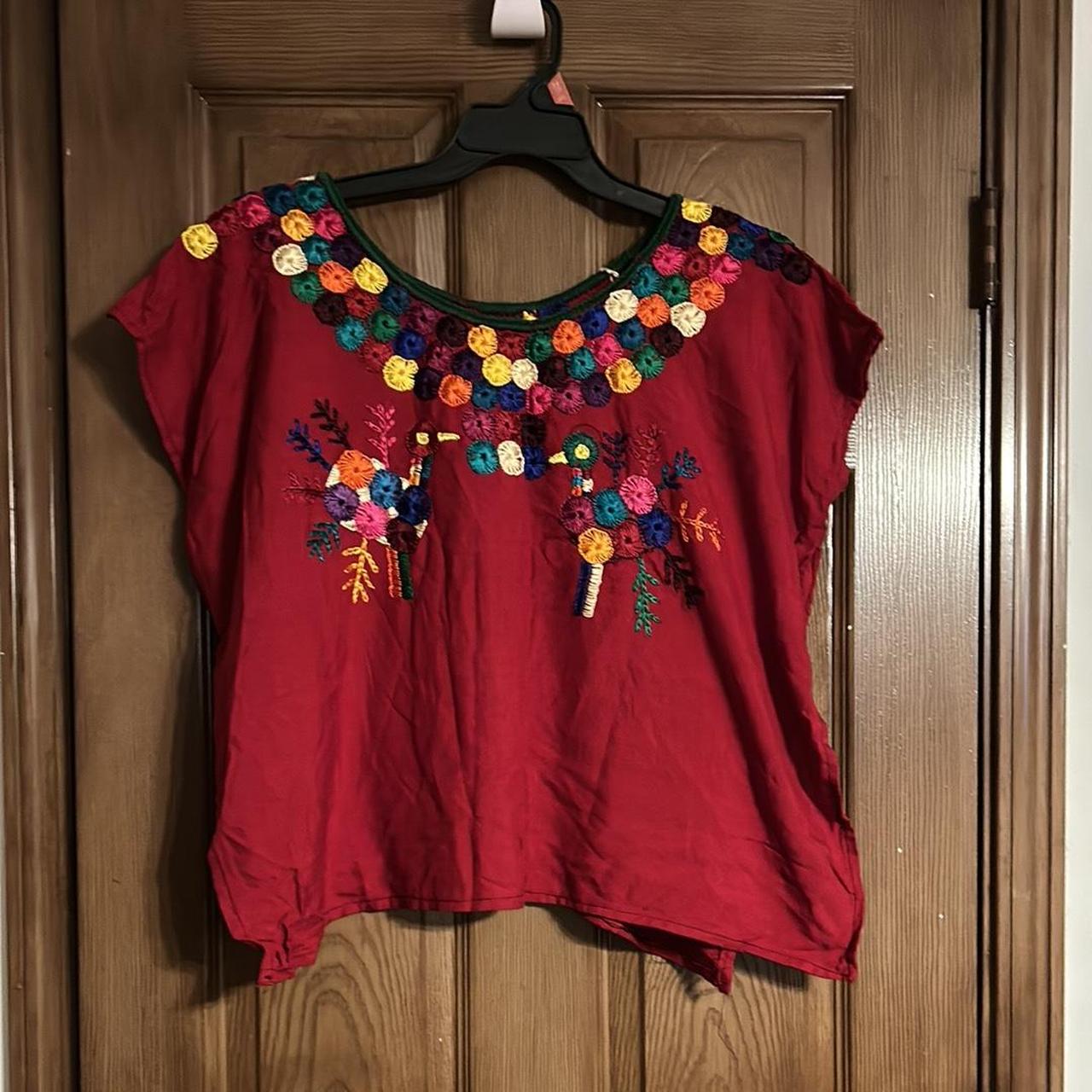 Guatemalan embroidered red women’s blouse •does... | Depop