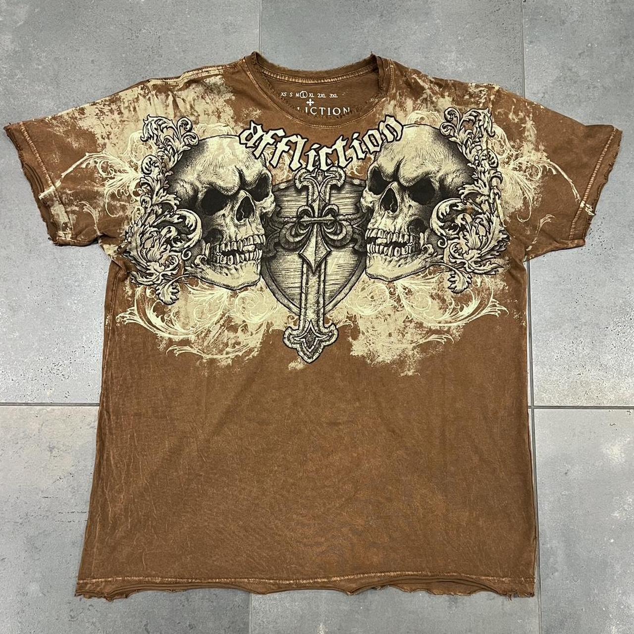 Rare Vintage 2000s Affliction Shirt🟤☠️ Brown / Grey /... - Depop