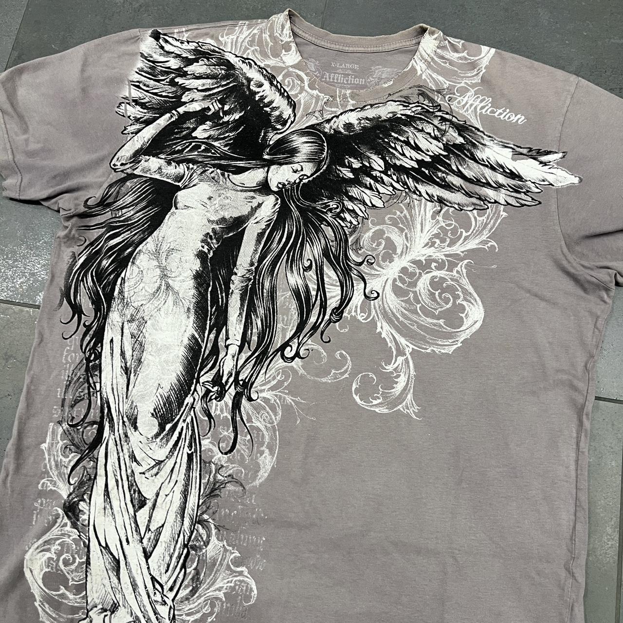 Rare Vintage 2000s Affliction Angel Shirt🪽 Grey /... - Depop