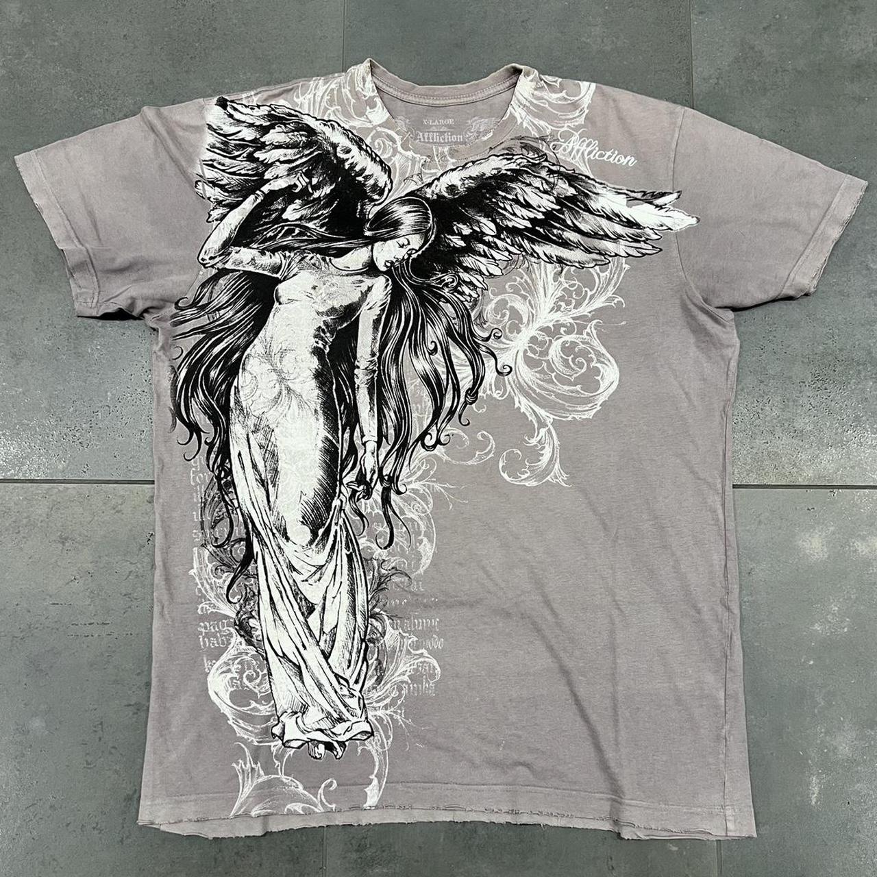 Rare Vintage 2000s Affliction Angel Shirt🪽 Grey /... - Depop