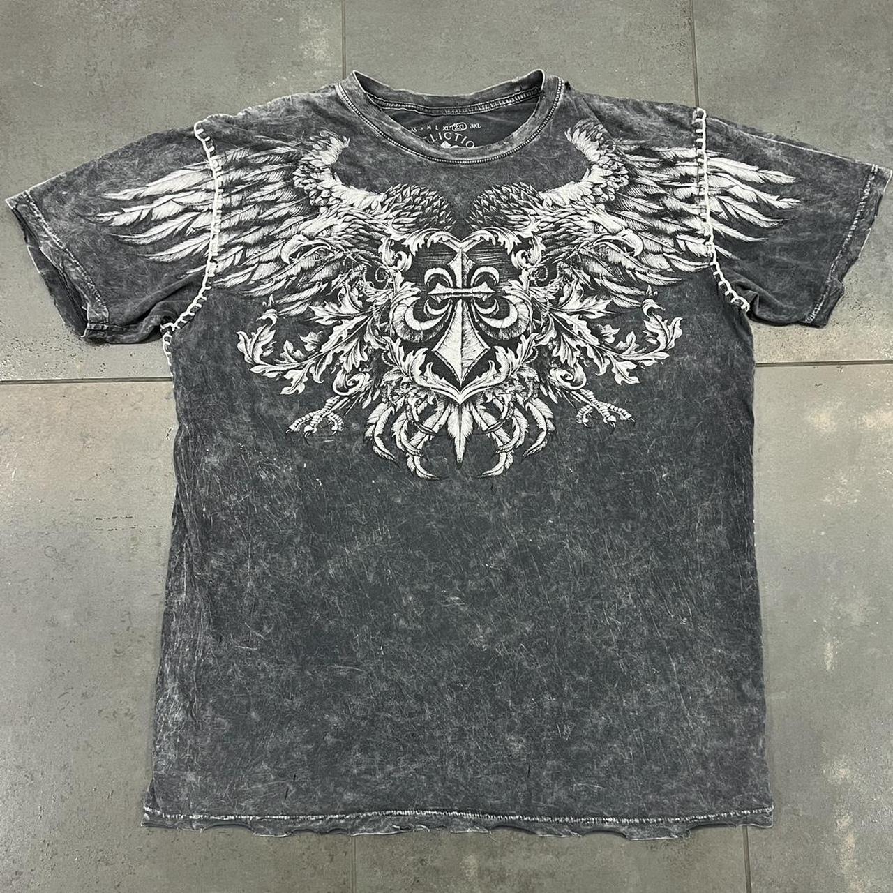 Rare Vintage 2000s Affliction Wing Shirt 🦅⛓️🪽 Grey /... - Depop