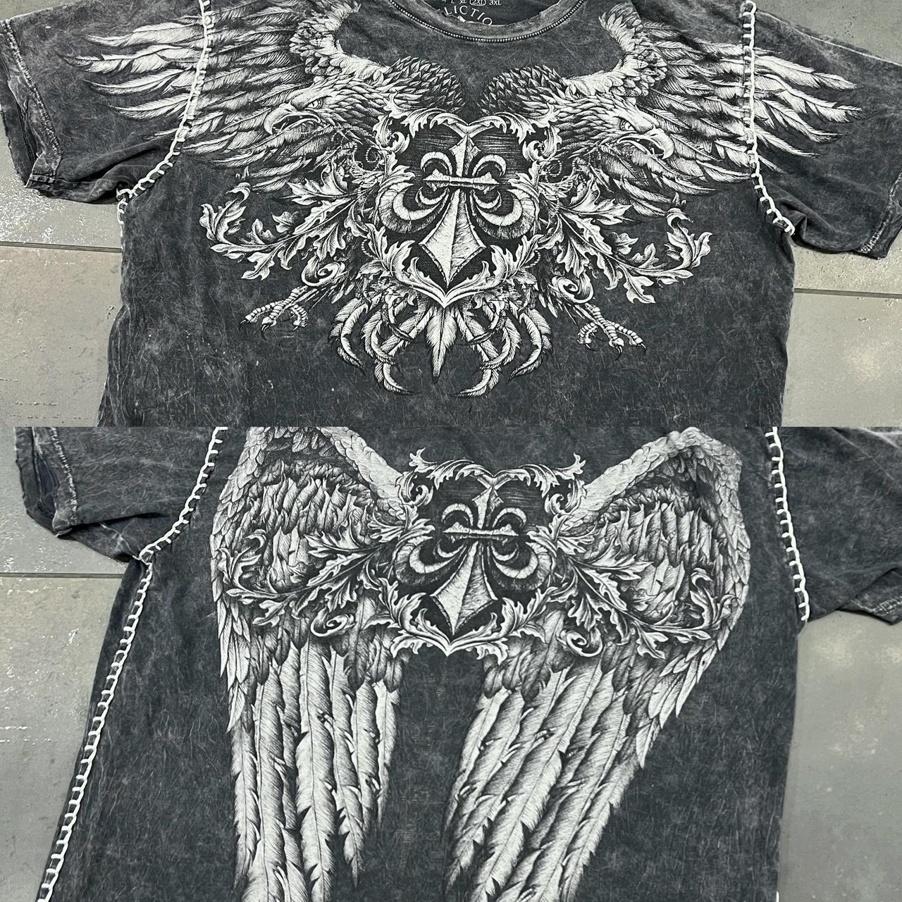 Rare Vintage 2000s Affliction Wing Shirt 🦅⛓️🪽 Grey /... - Depop