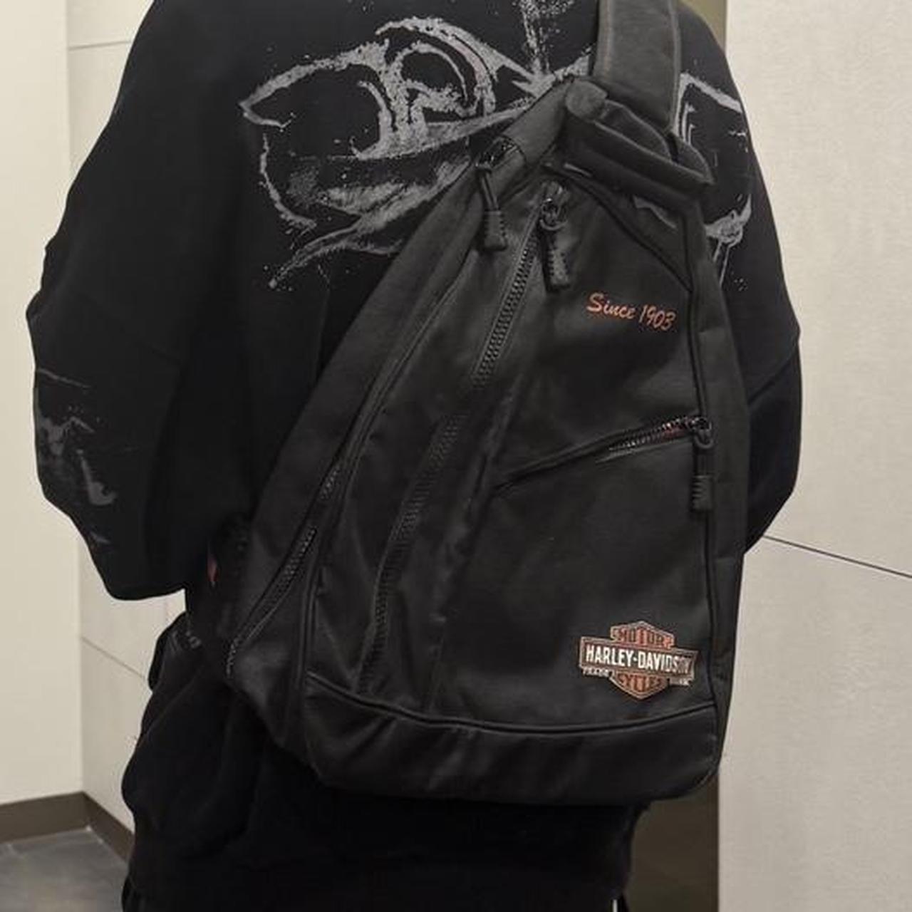2000s Harley Davidson Sling Backpack 🛣️ Black / Grey... | Depop