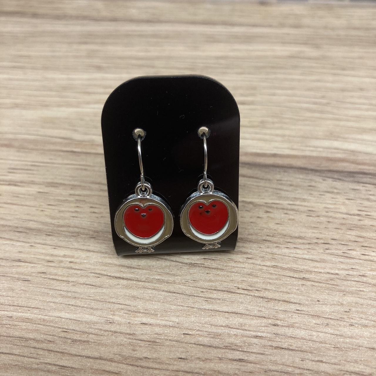 Valentines Day Red Robin Heart Earrings Gift For... - Depop