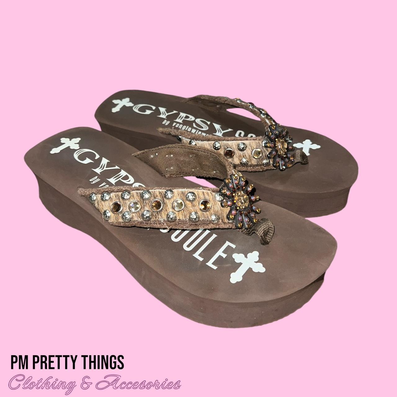 Gypsy sole y2k brown wedge sandals size 8 1/2... - Depop