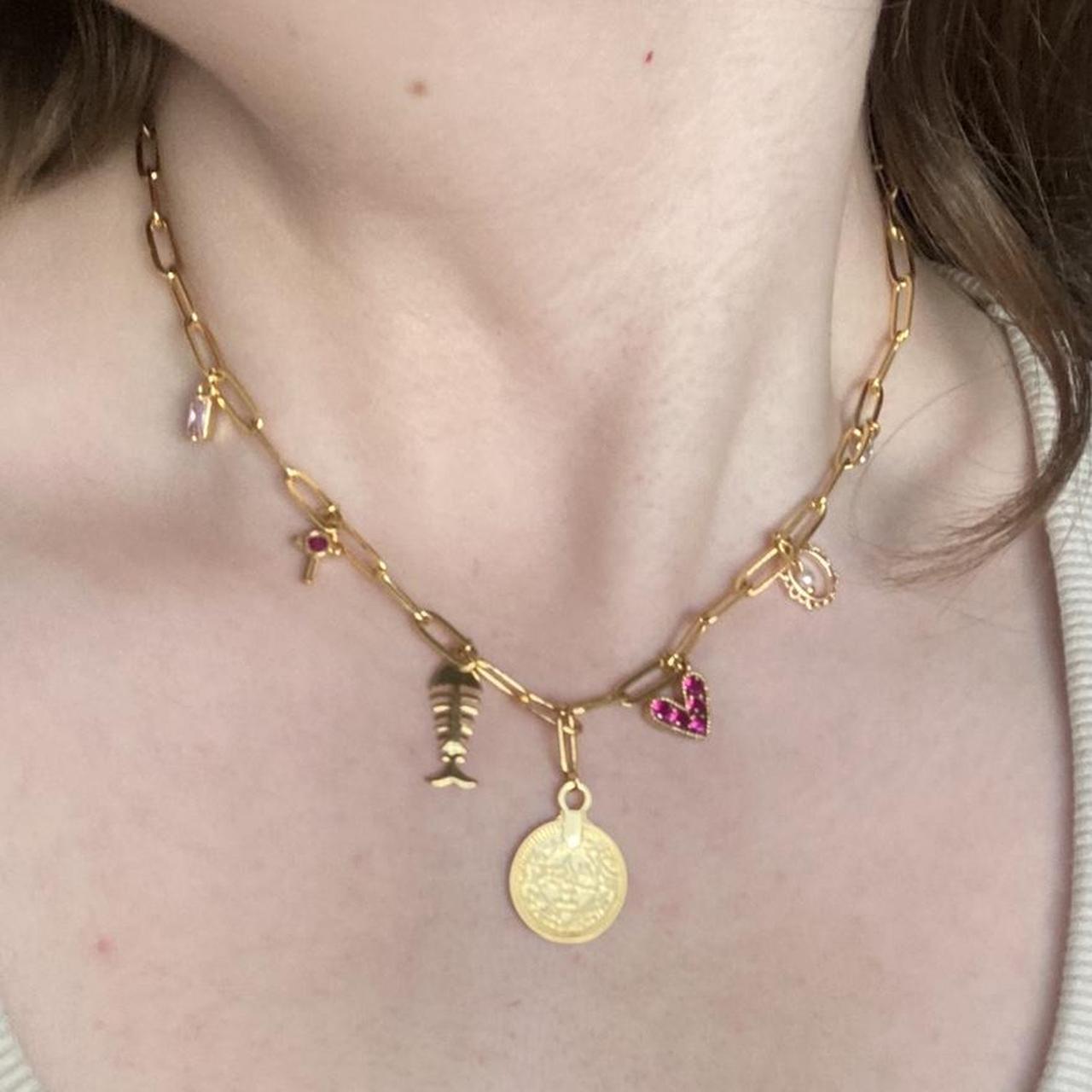 Handmade 24k gold plated charm necklace. Paperclip... - Depop