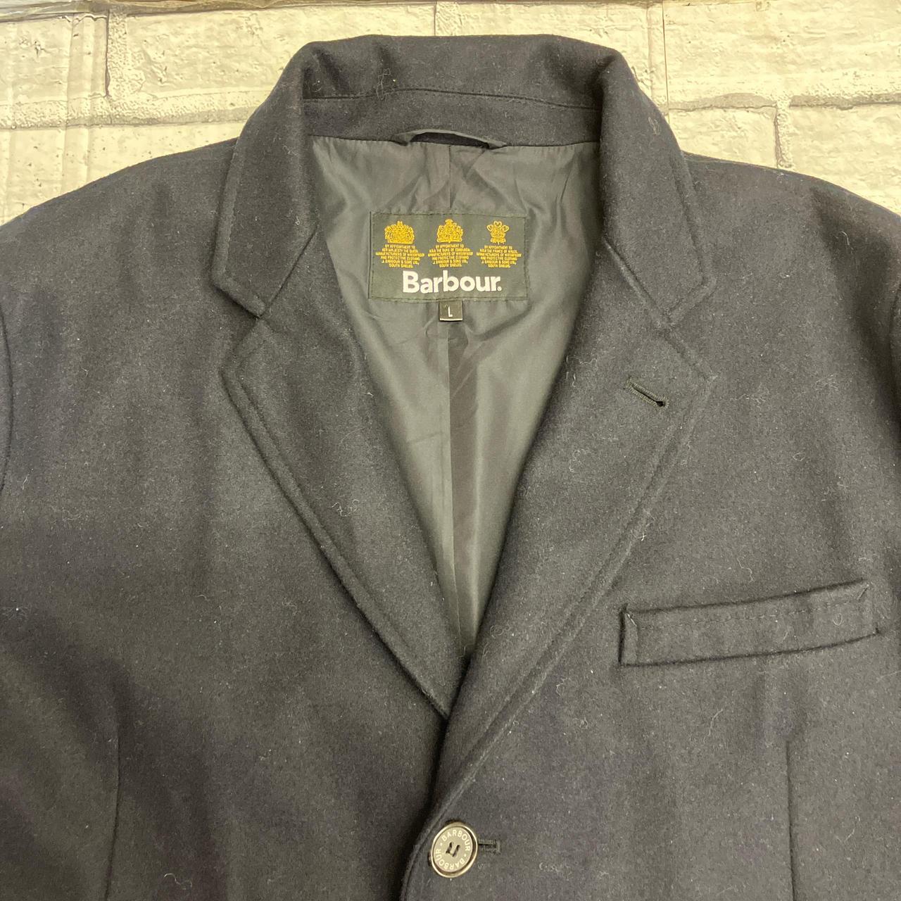 Barbour blue wool coat with 2 button closure, 2... - Depop