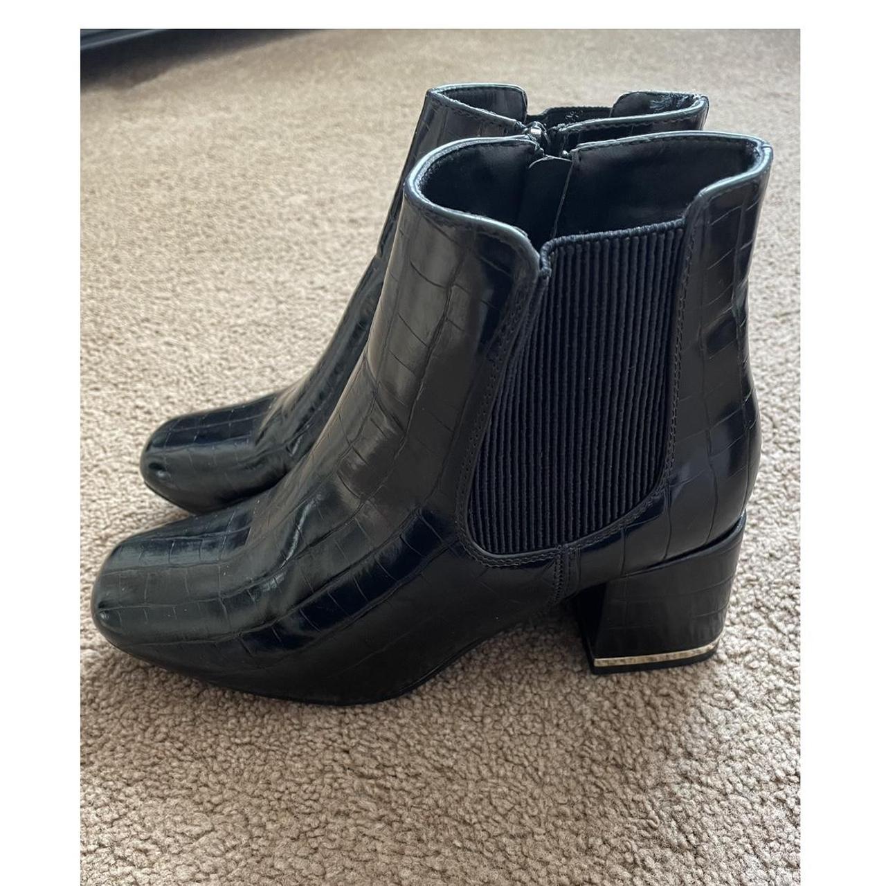 New Look Black Patent Leather Croc Pattern Heeled... - Depop