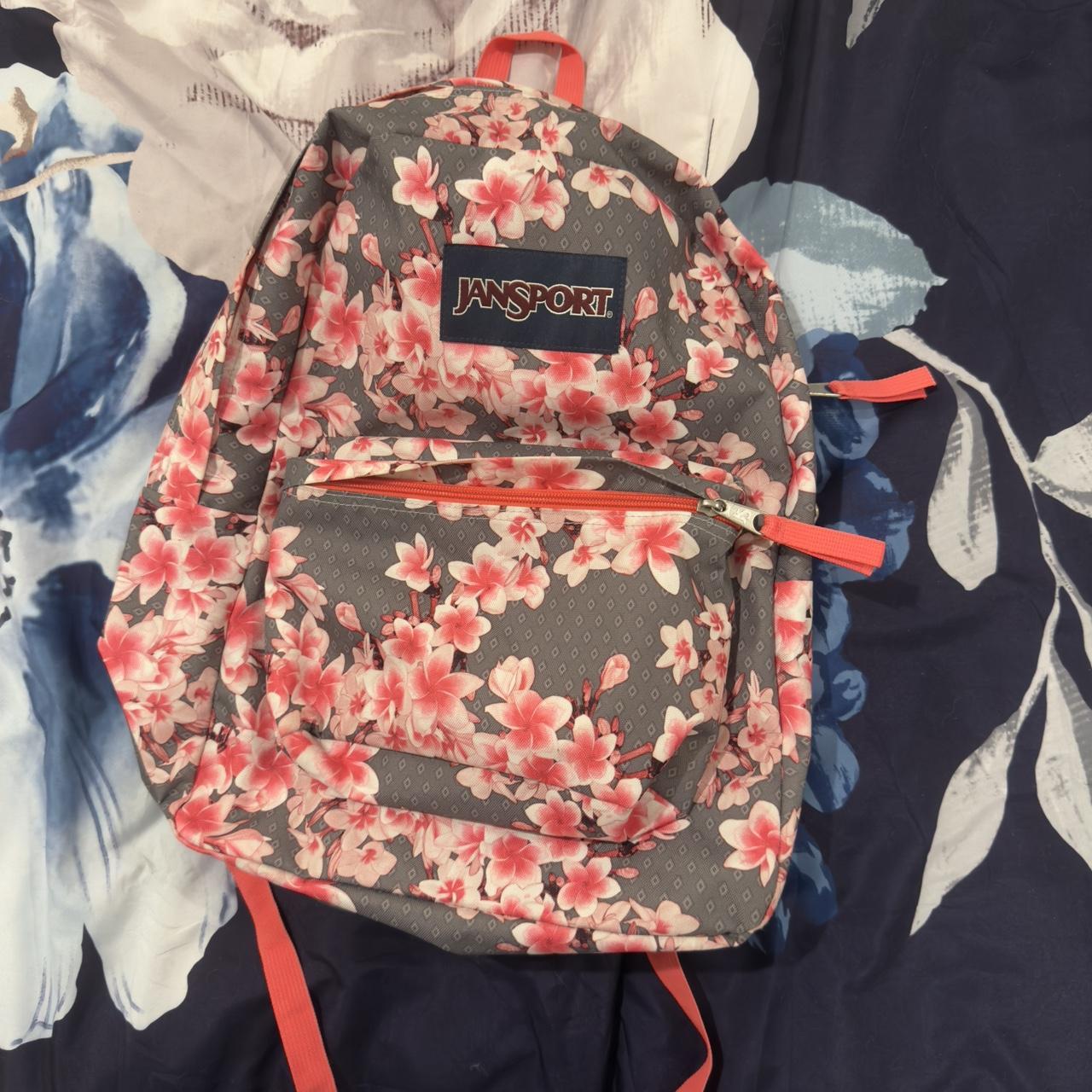 Gorgeous pink floral Jansport backpack Lightly used... | Depop