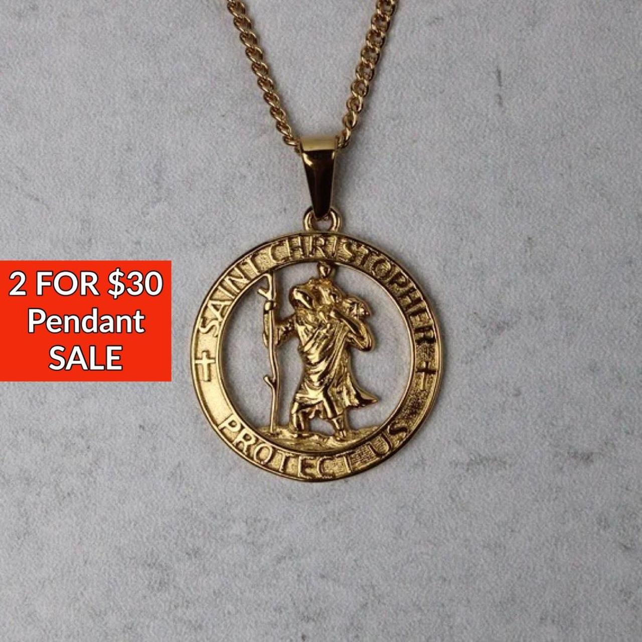 Gold Saint Christopher Pendant Chain... - Depop