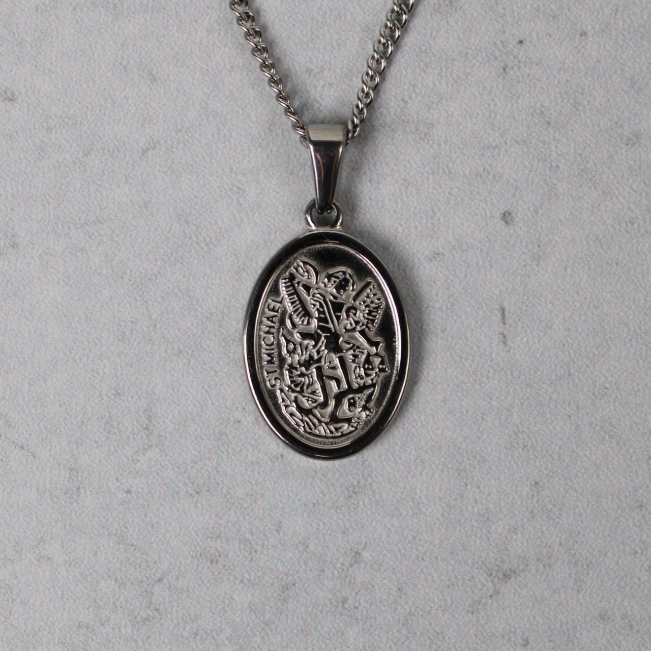 Silver Saint Michael Pendant Chain Necklace FREE &... - Depop