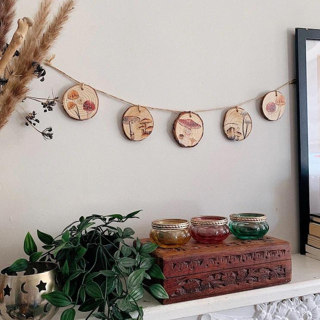 🍄 Handmade Wooden Decoupage Mushroom Disc Slices... - Depop