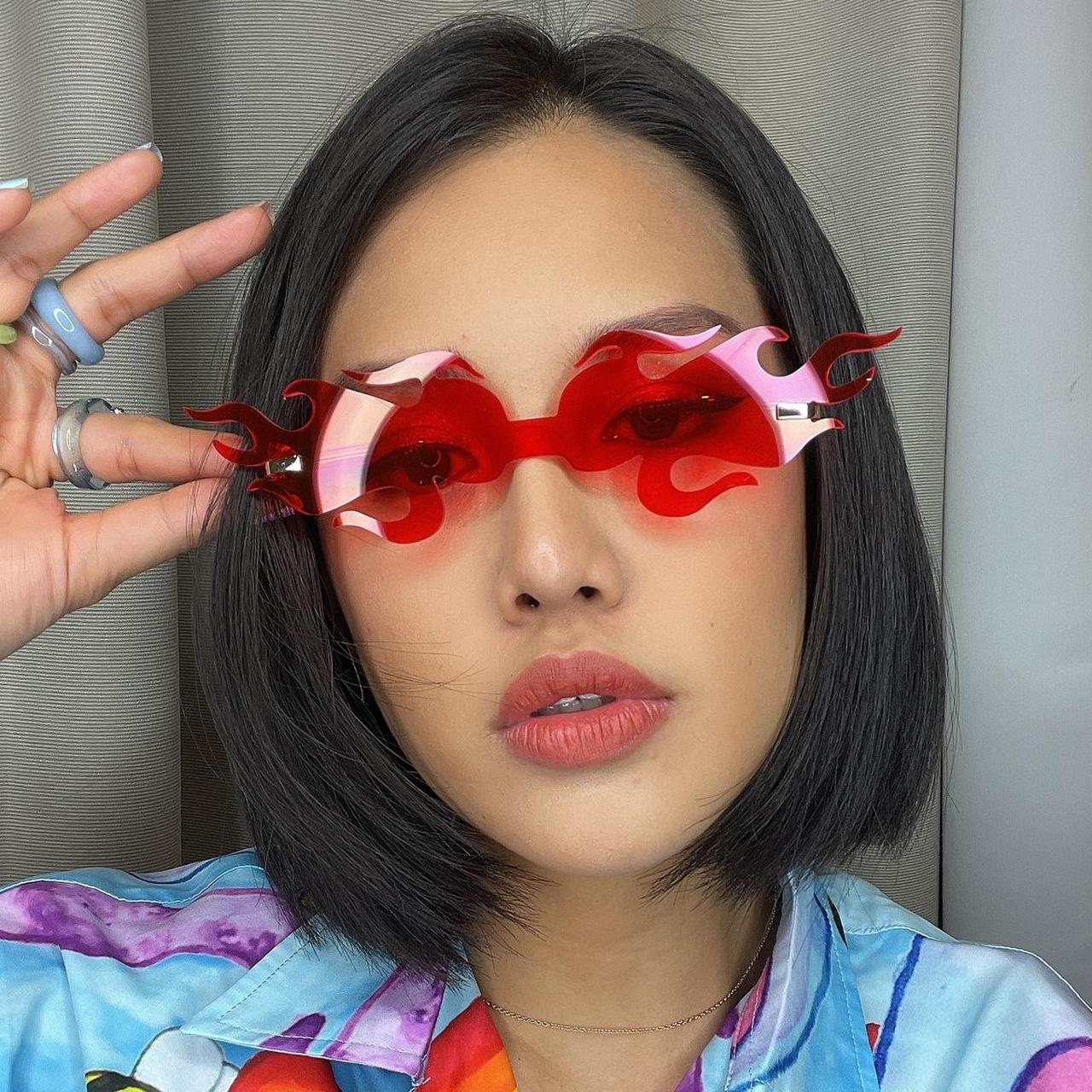 RED FLAMES LENS RIMLESS FESTIVAL PARTY UNISEX... - Depop