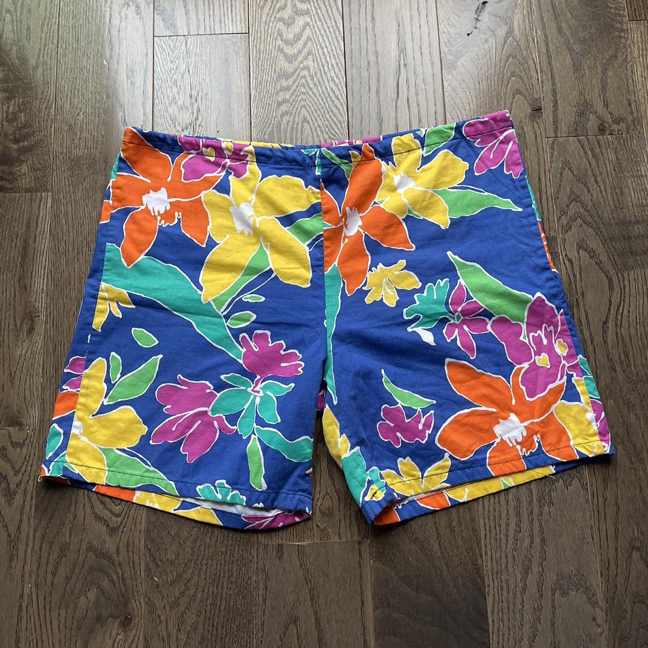 Vintage 80’s Floral Swimming shorts No... - Depop