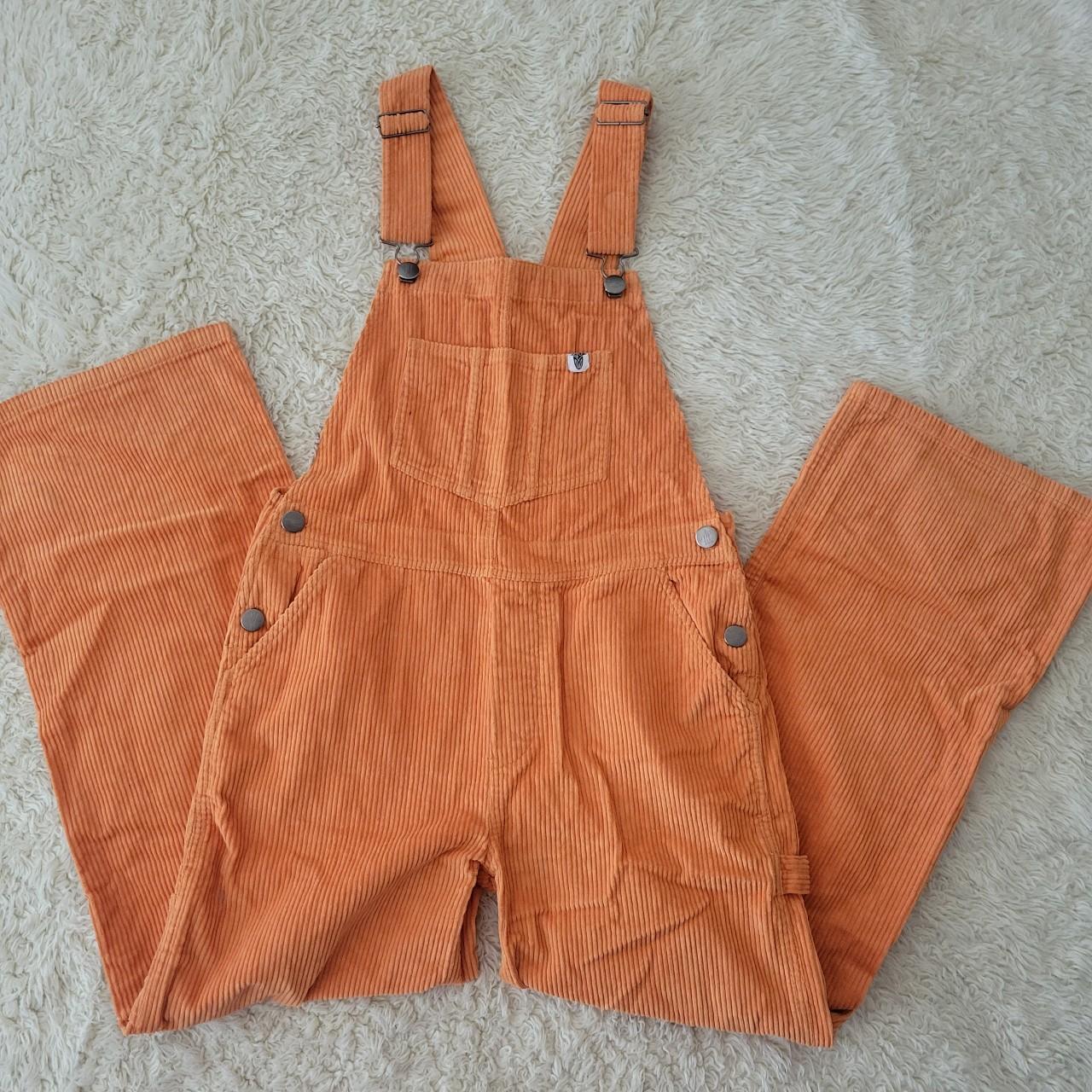 Orange corduroy overalls, wide leg with utility... - Depop