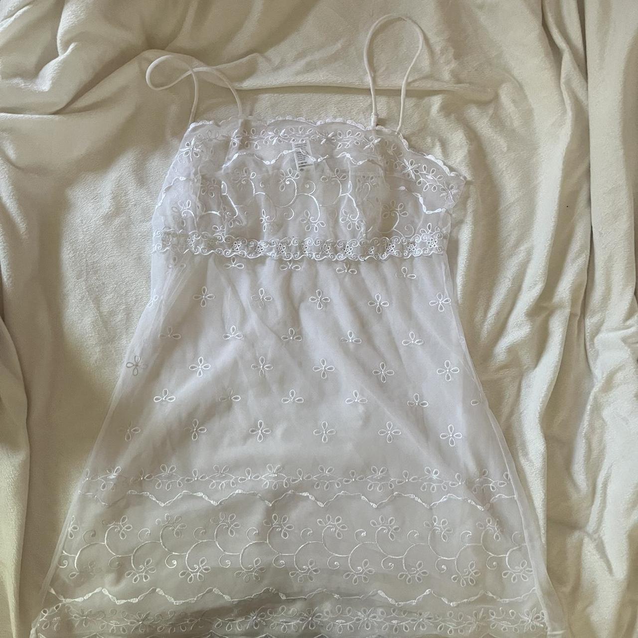 white mesh and sheer tank dress super cute as a... - Depop