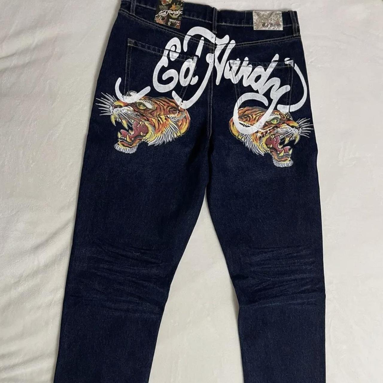 Ed Hardy Tiger Heads Jeans Loose Fit, Size 34 Ed... - Depop