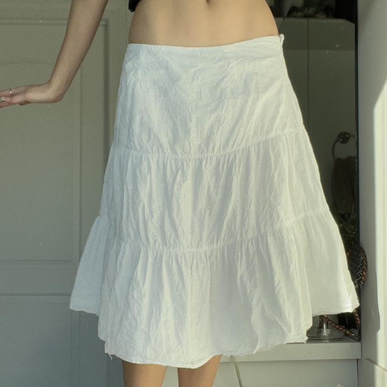 White ruffle tiered midi skirt. Paisley details.... - Depop