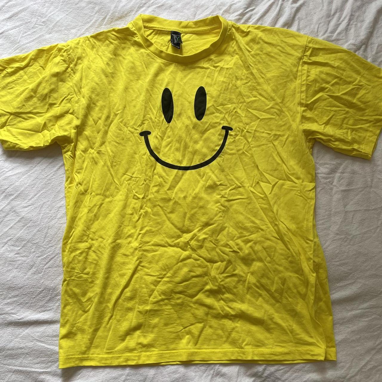 - Yellow smiley face tee #graphic #slogan - Depop