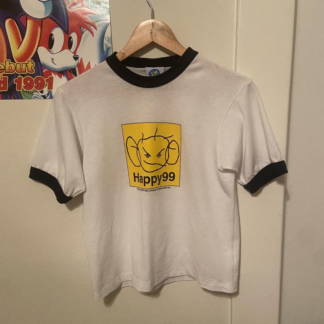 happy99 scribble ringer - cropped - Depop