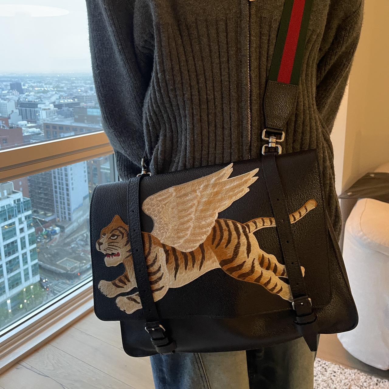 Gucci Embroidered Tiger Leather Messenger No boxes,... - Depop