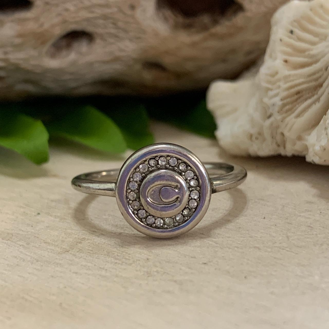 Coach Pave Logo Silver Tone Ring, Size 7 • marked... - Depop