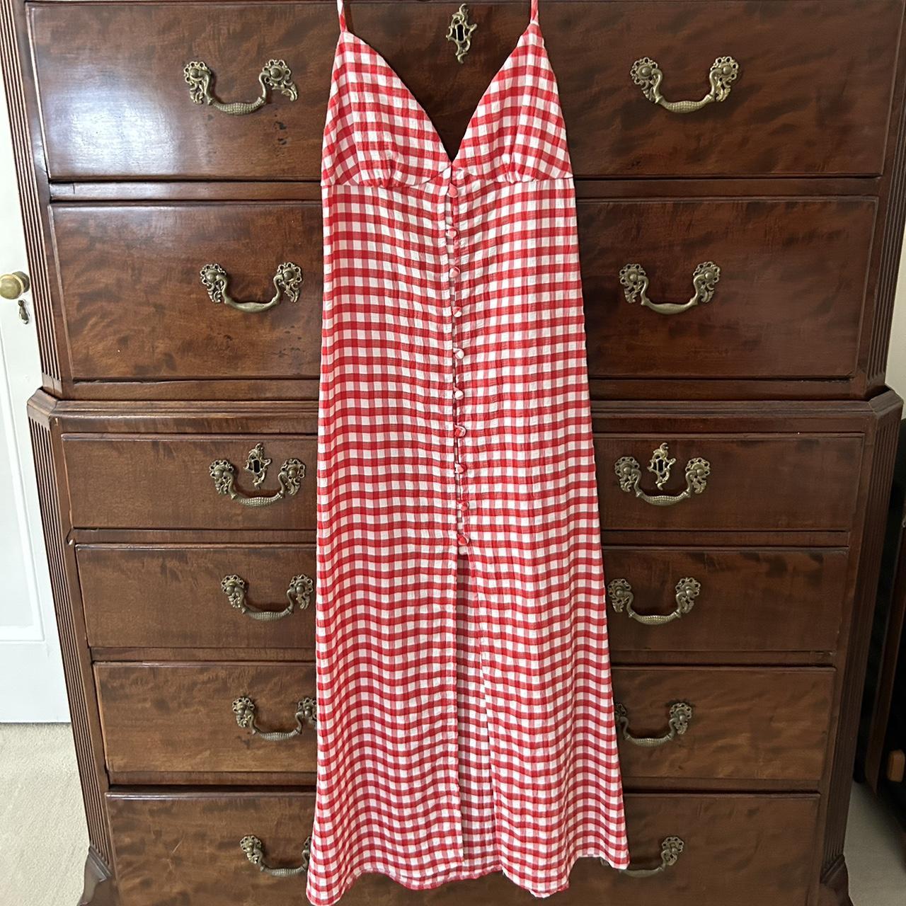 Red and white checkered gingham summer midi dress - Depop