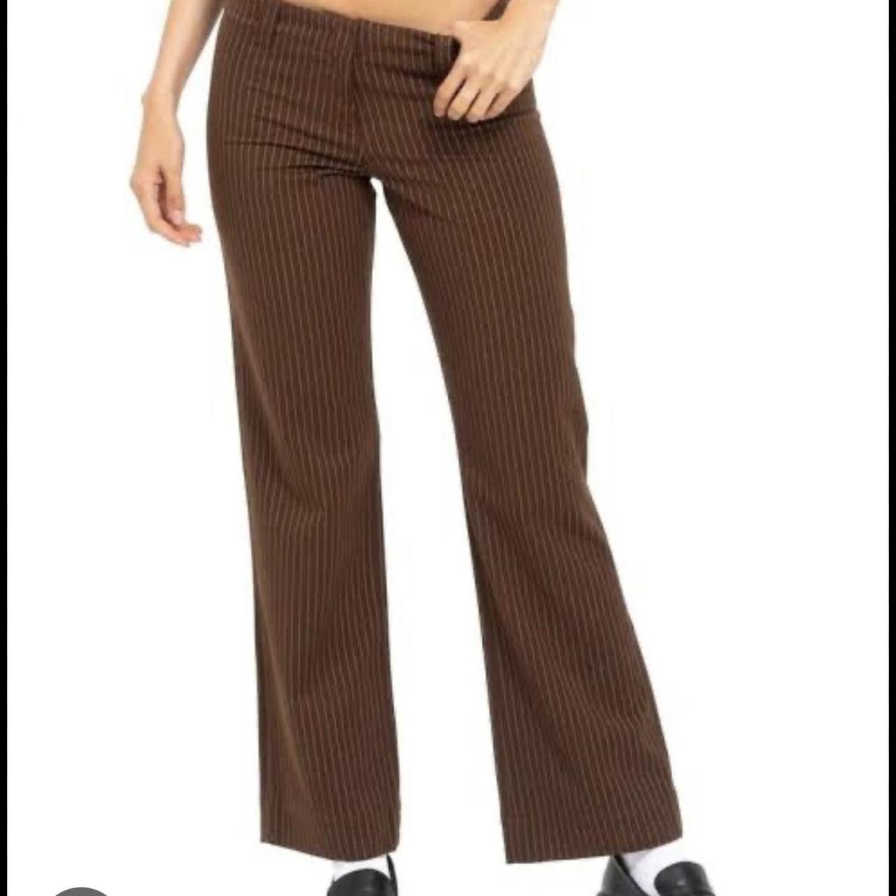Low rise brown pinstripe pants, size 10. Never been... | Depop