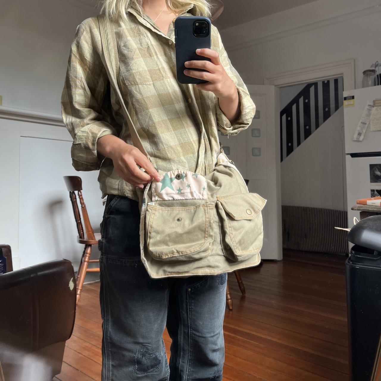 Vintage 2000s slouch messenger bag Khaki olive... | Depop