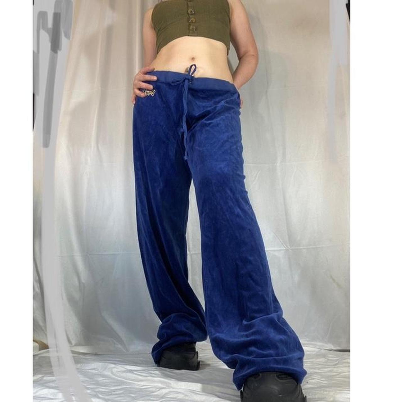 Juicy Couture navy blue velour tracksuit bottom Low... - Depop