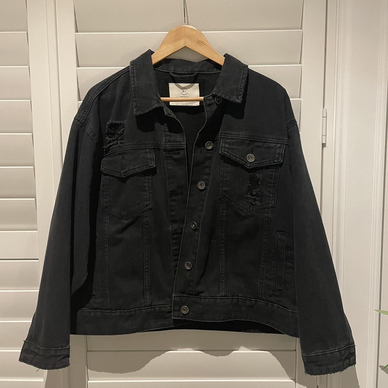 cotton on - black distressed denim jacket Size 14... - Depop