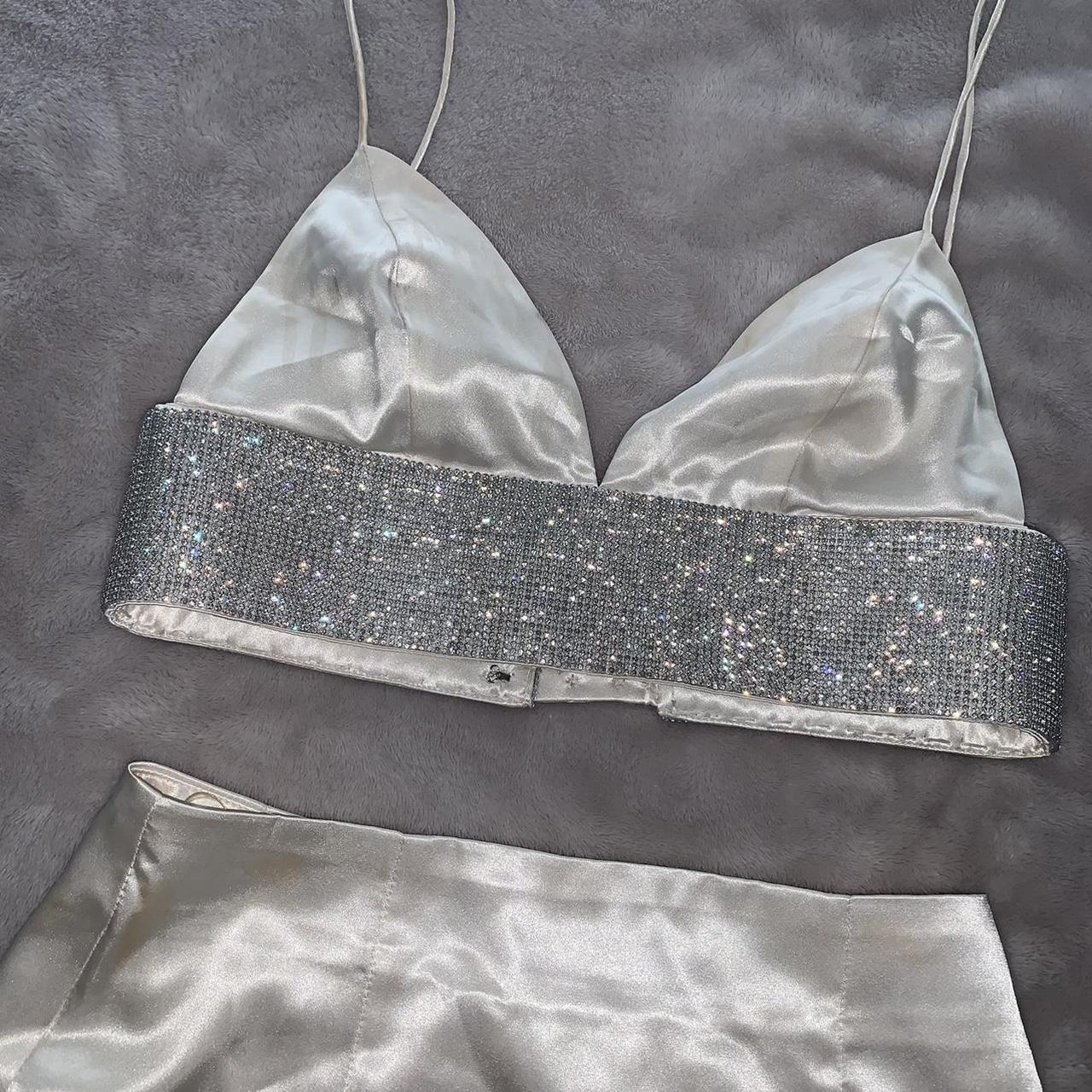 Meshki Women's Cream and Silver Dress | Depop