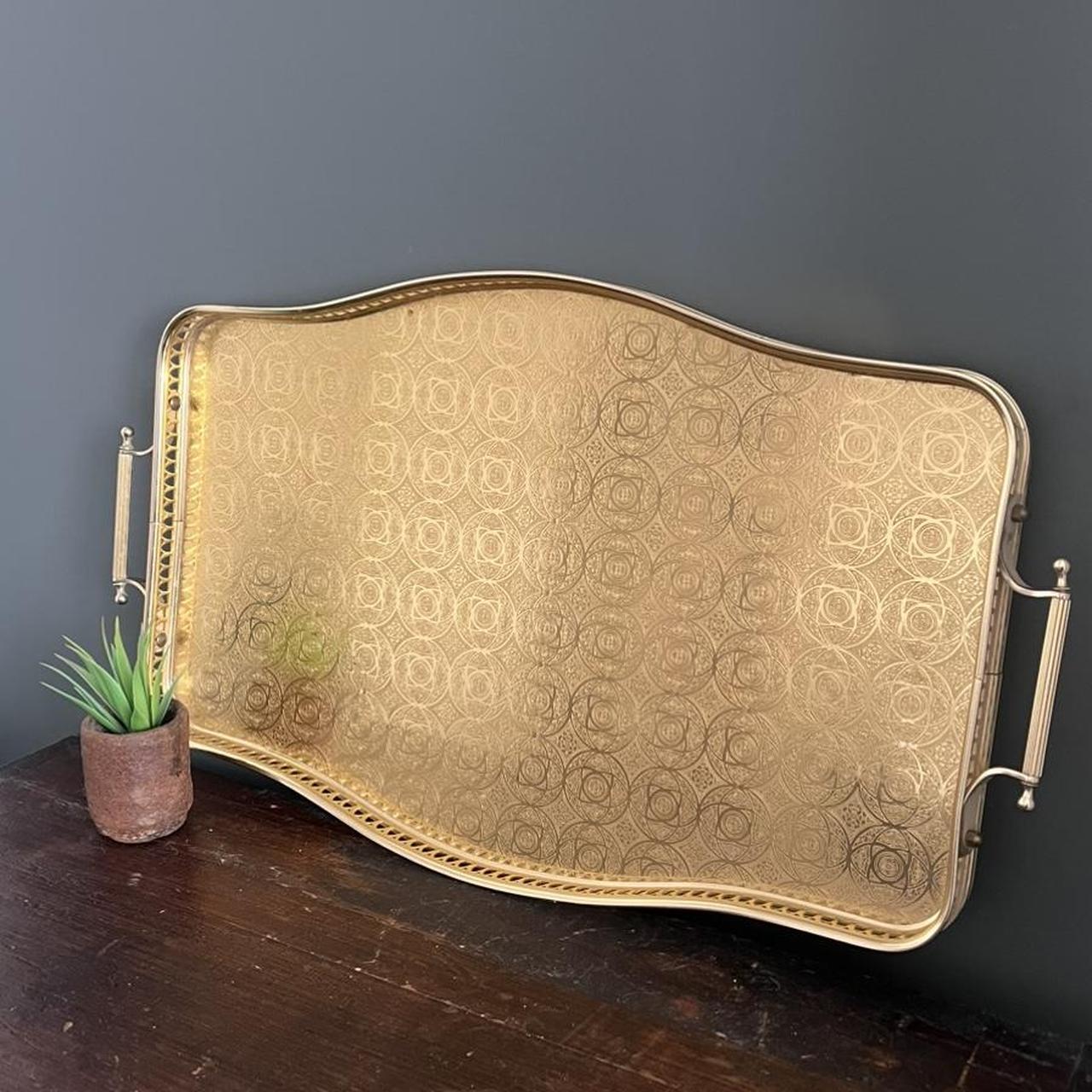Vintage Retro Gold Geometric Pattern WOODMET Handled... - Depop