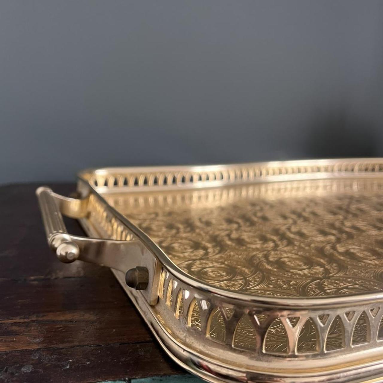 Vintage Retro Gold Geometric Pattern WOODMET Handled... - Depop