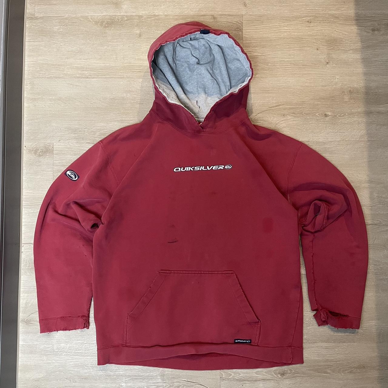 Vintage Y2K red quicksilver center spellout hoodie... - Depop