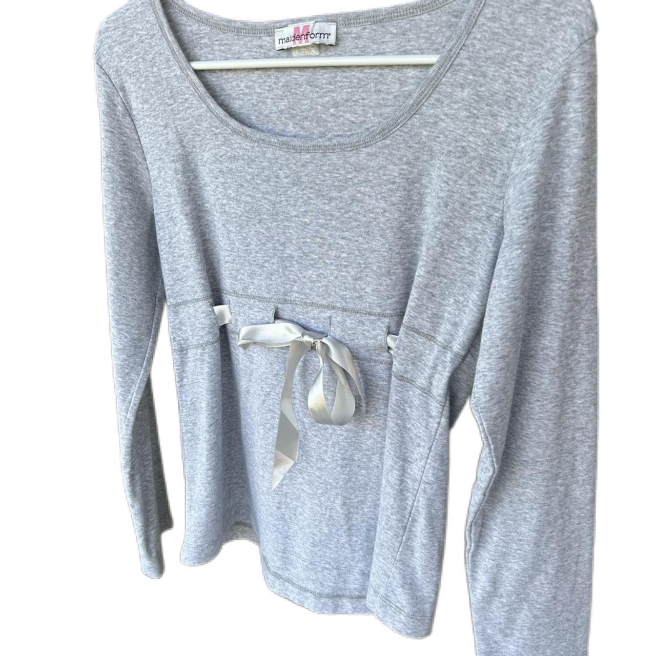 Babydoll Grey Threaded Ribbon Bow Long Sleeve Size:... | Depop