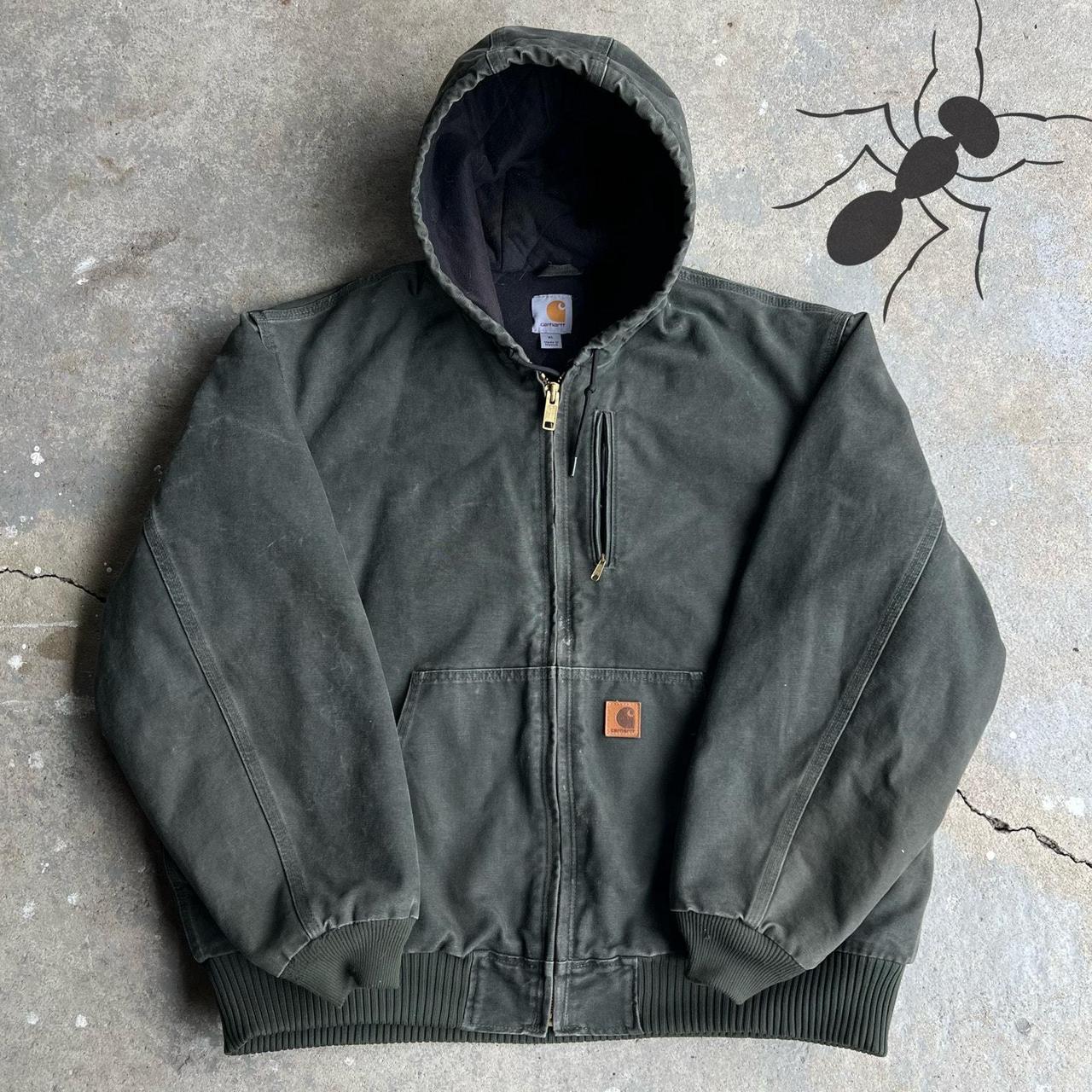 Vintage y2k green carhartt hooded work wear jacket.... | Depop
