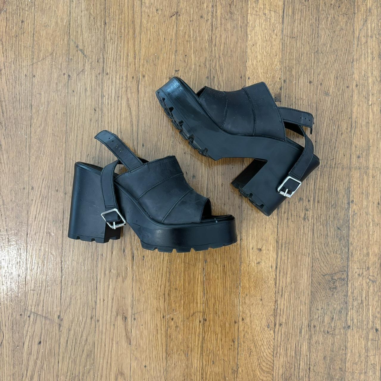 ROC black leather platform sandals with a 2.5" heel.... | Depop