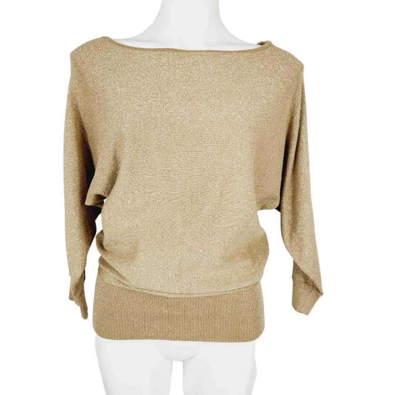 Beautiful boatneck shimmery gold sweater with dolman... - Depop