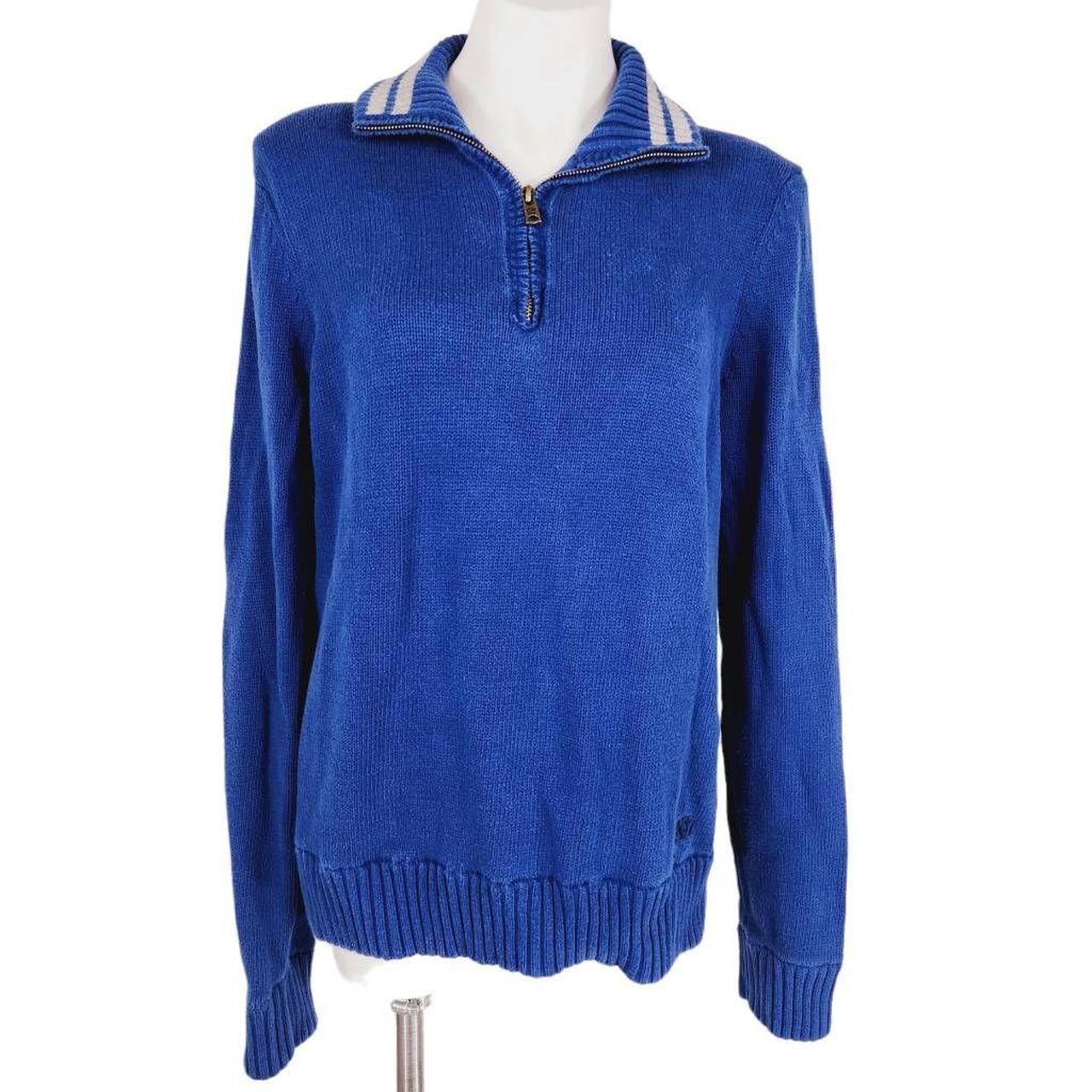 Men's blue quarter zip long sleeve sweater with... | Depop