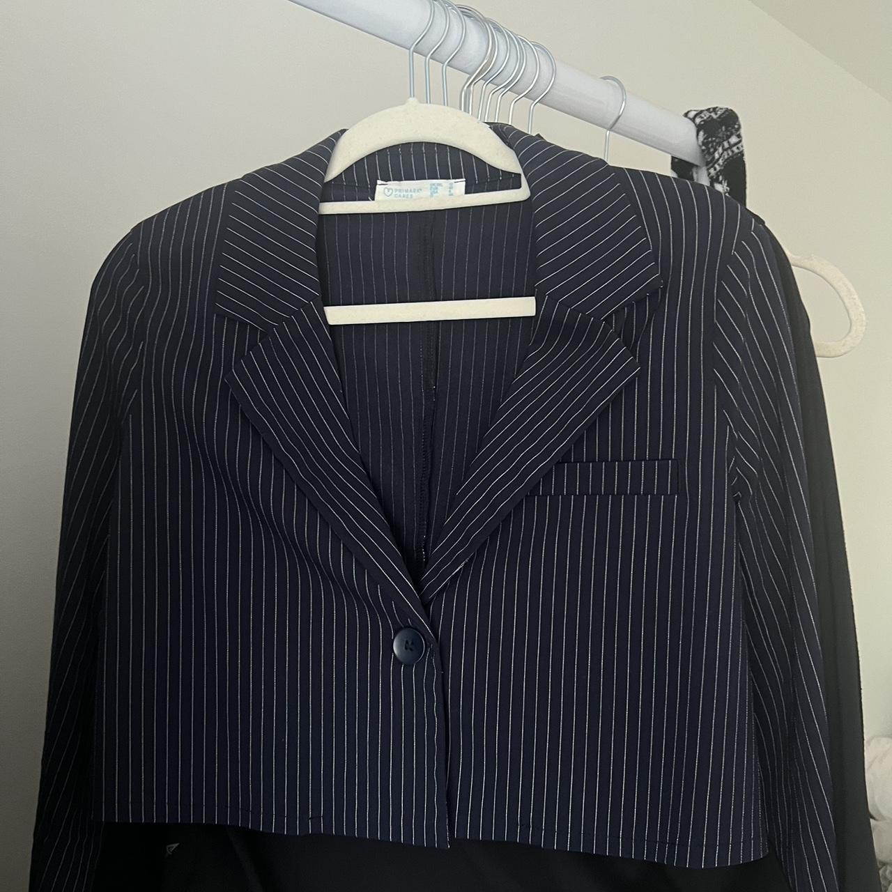 Women’s Pinstriped Navy Blue Suit Excellent... - Depop