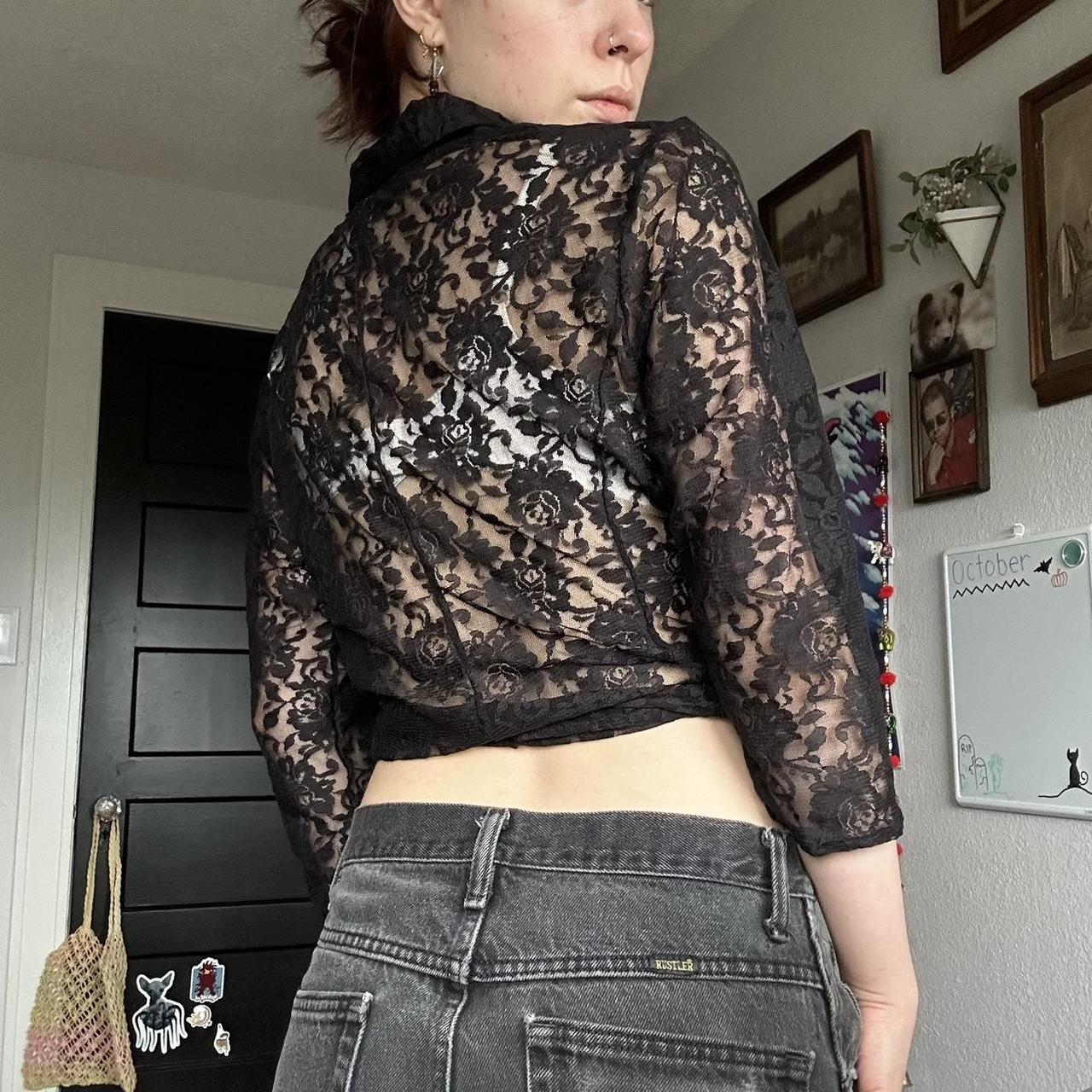 ADORABLE sheer lace blouse!! so cute as a layering... - Depop