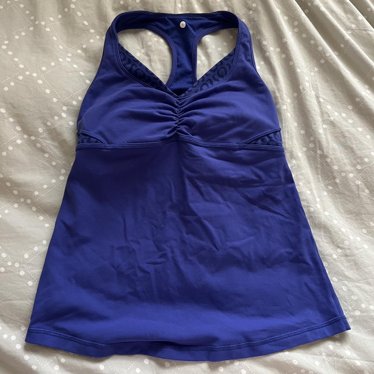 lululemon blue scrunch front padded tank top size... - Depop